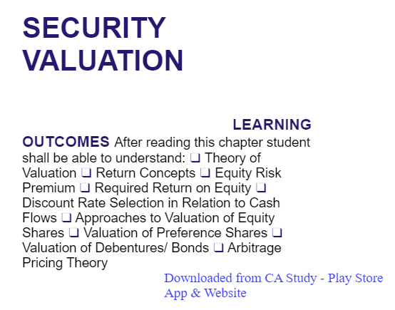 Study Notes - Security Valuation - Mangalam Placement
