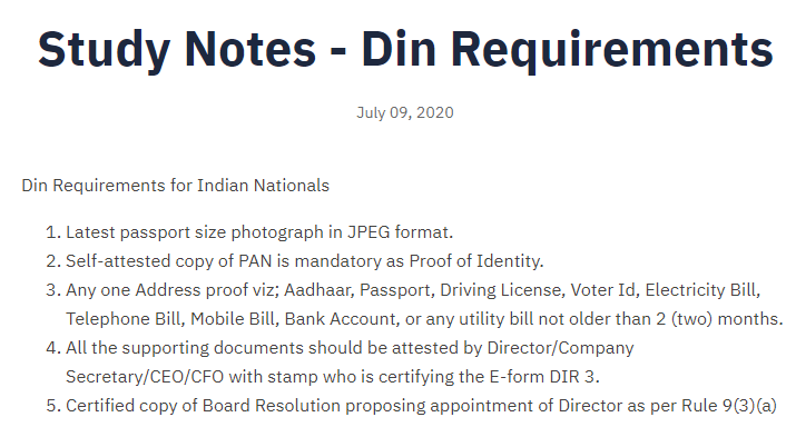 Study Notes - Din Requirements - Mangalam Placement