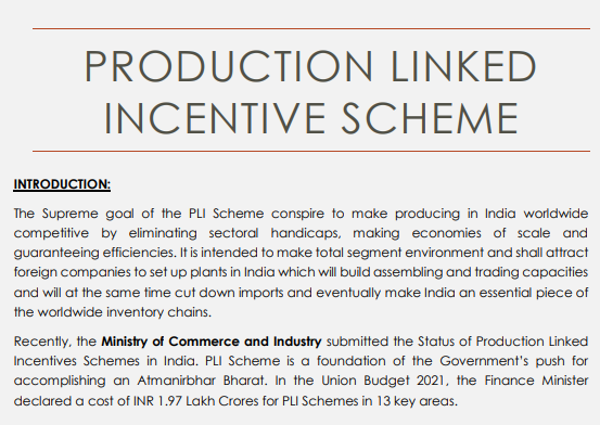 Production link Incentive Scheme - Mangalam Placement